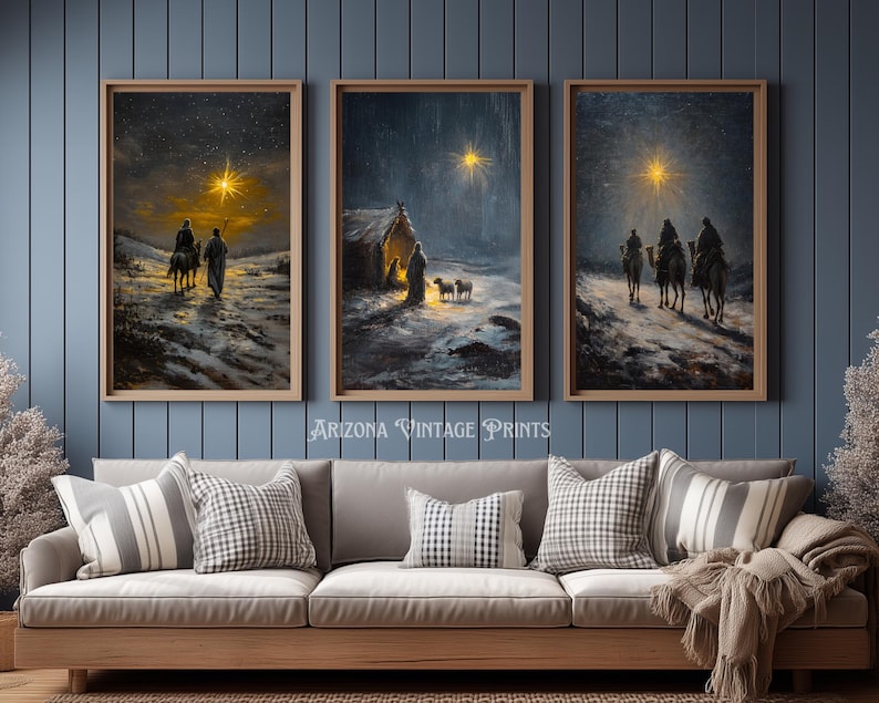 Vintage Nativity Scene Print Set: Impressionist Christmas Art (digital ...
