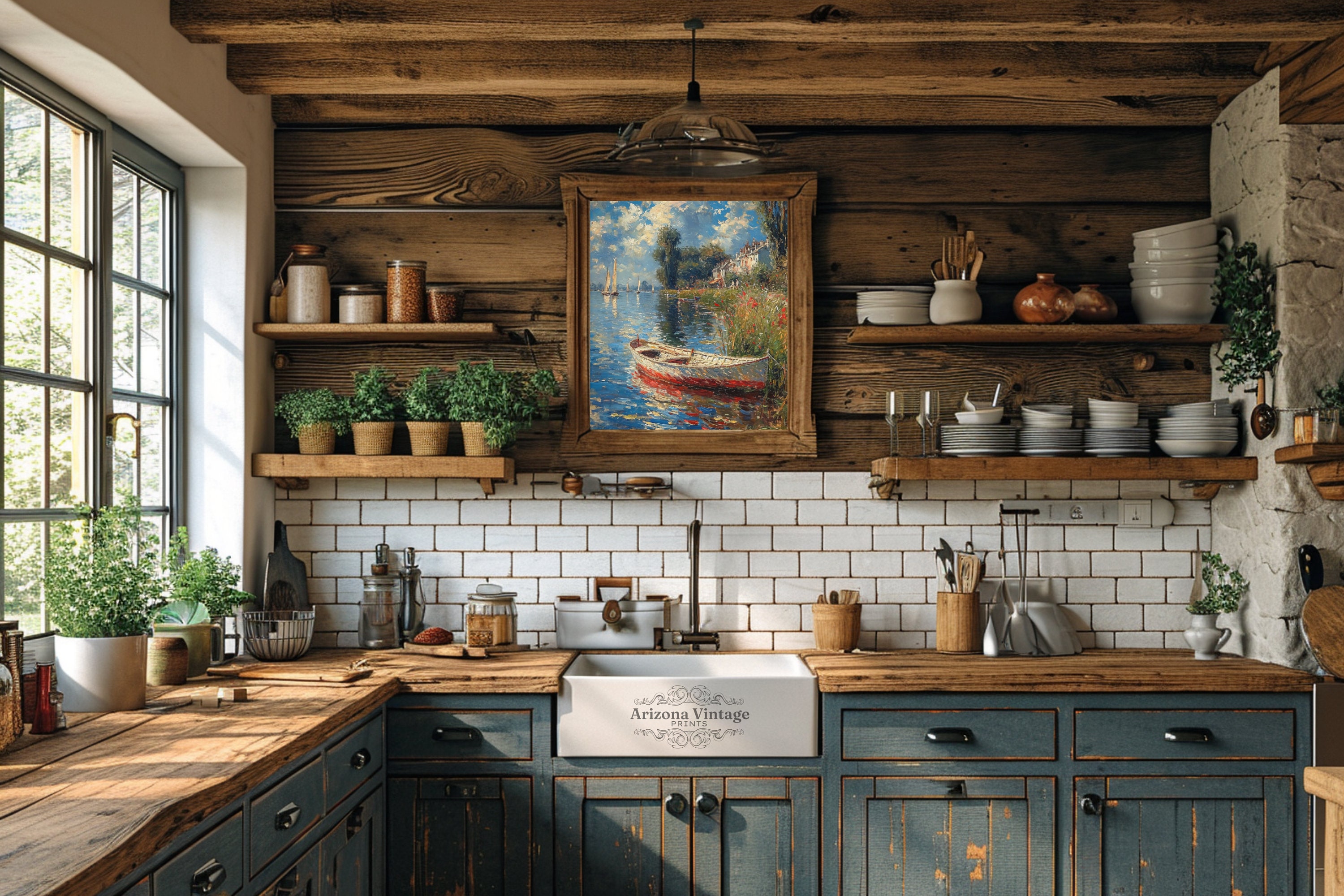 PRINTABLE Row Boat on the River Impressionist Oil Painting Vintage ...