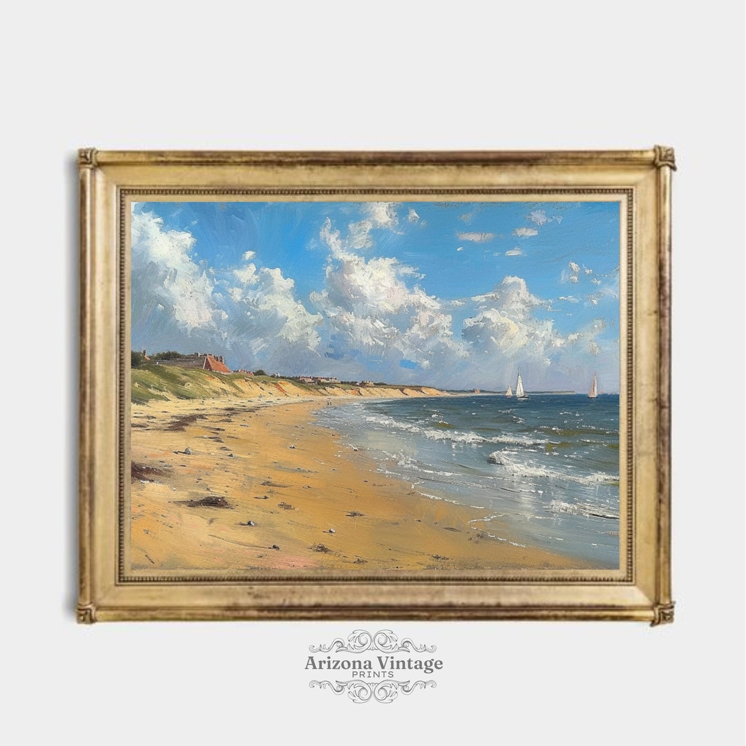 PRINTABLE - Vintage French Coastal Scene | Impressionist Oil Painting ...