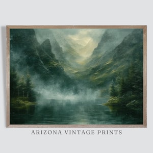PRINTABLE - Mountainside Lake | Antique Oil Painting | Vintage Romantic ...