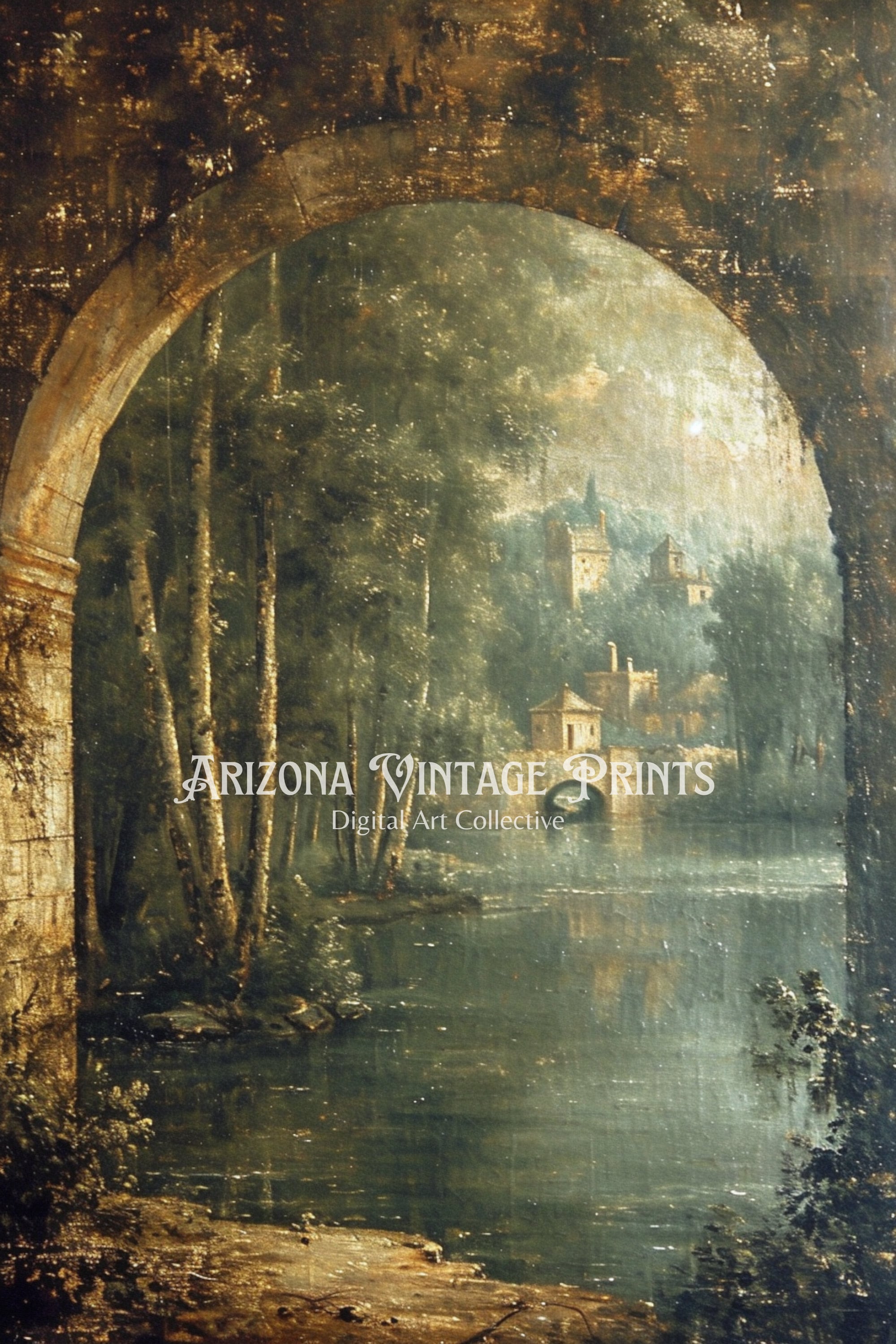 PRINTABLE Under the Bridge Antique Baroque Style Painting Vintage ...