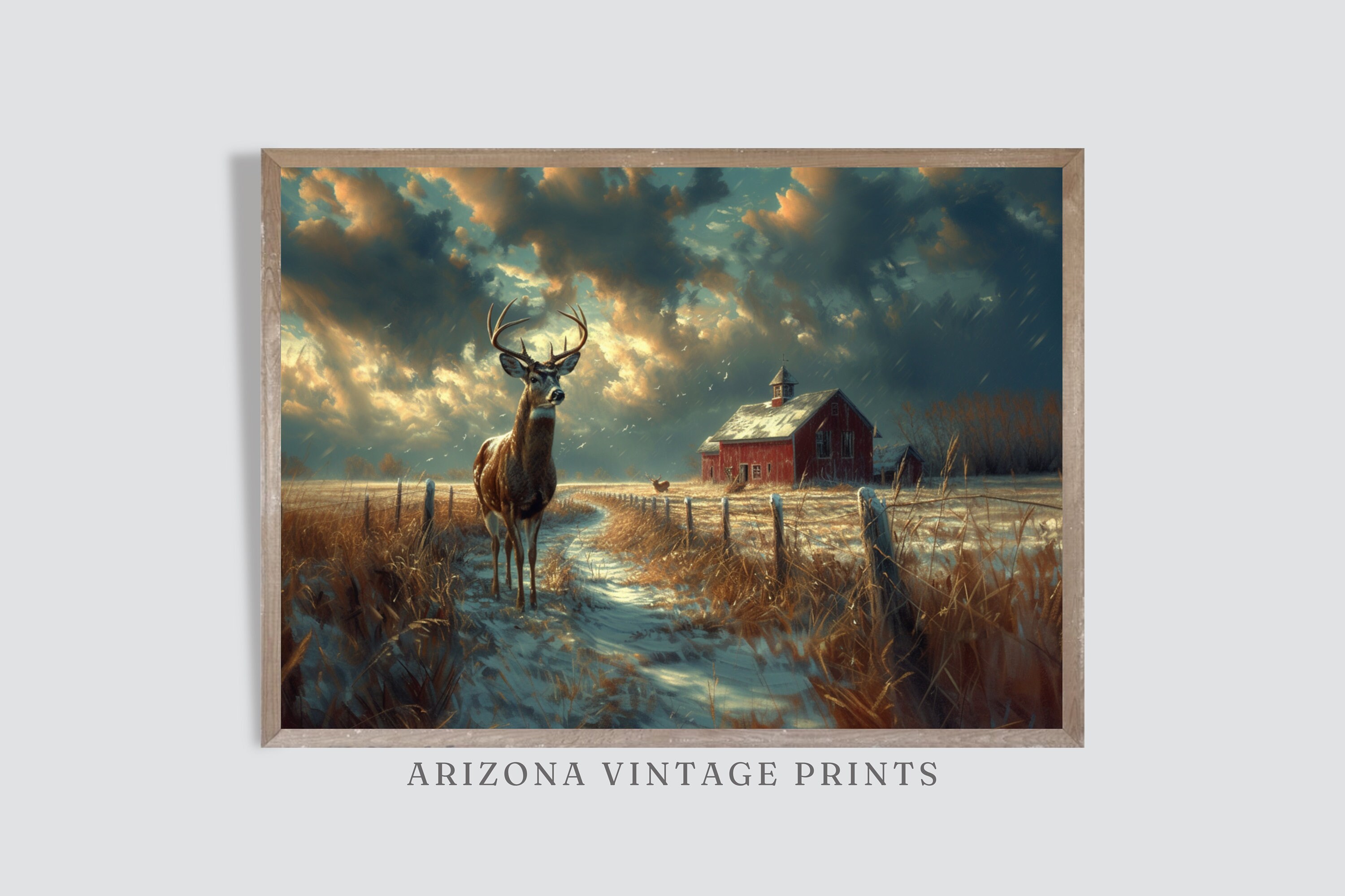 PRINTABLE Deer by the Barn Rustic Oil Painting Farmhouse Country Art ...