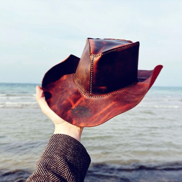 Tooled Leather Hat - Etsy