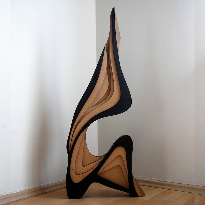 Oak Abstract Wood Floor Sculpture: Modern Tall Sculpture Art ...