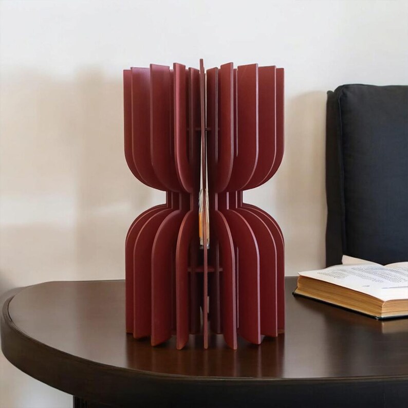 Claret Red Wooden Table Lamp – Cozy Ambient Bedside Lamp – Handmade ...