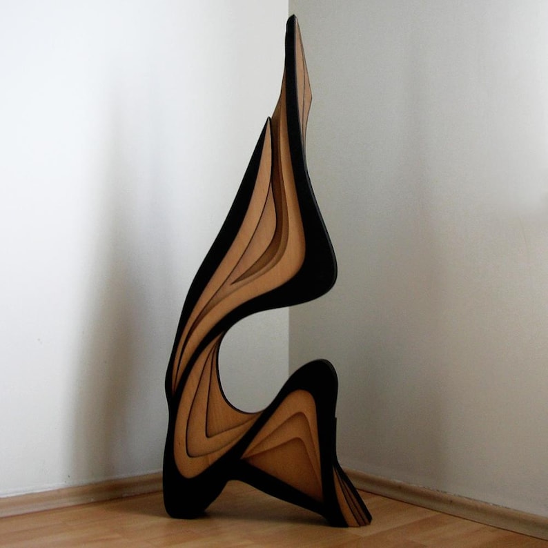 Oak Abstract Wood Floor Sculpture: Modern Tall Sculpture Art ...