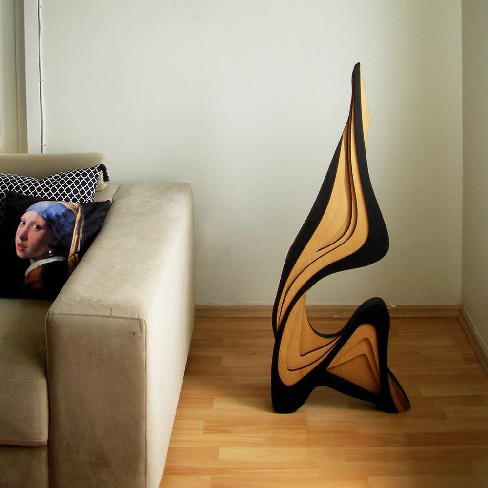 Oak Abstract Wood Floor Sculpture: Modern Tall Sculpture Art ...