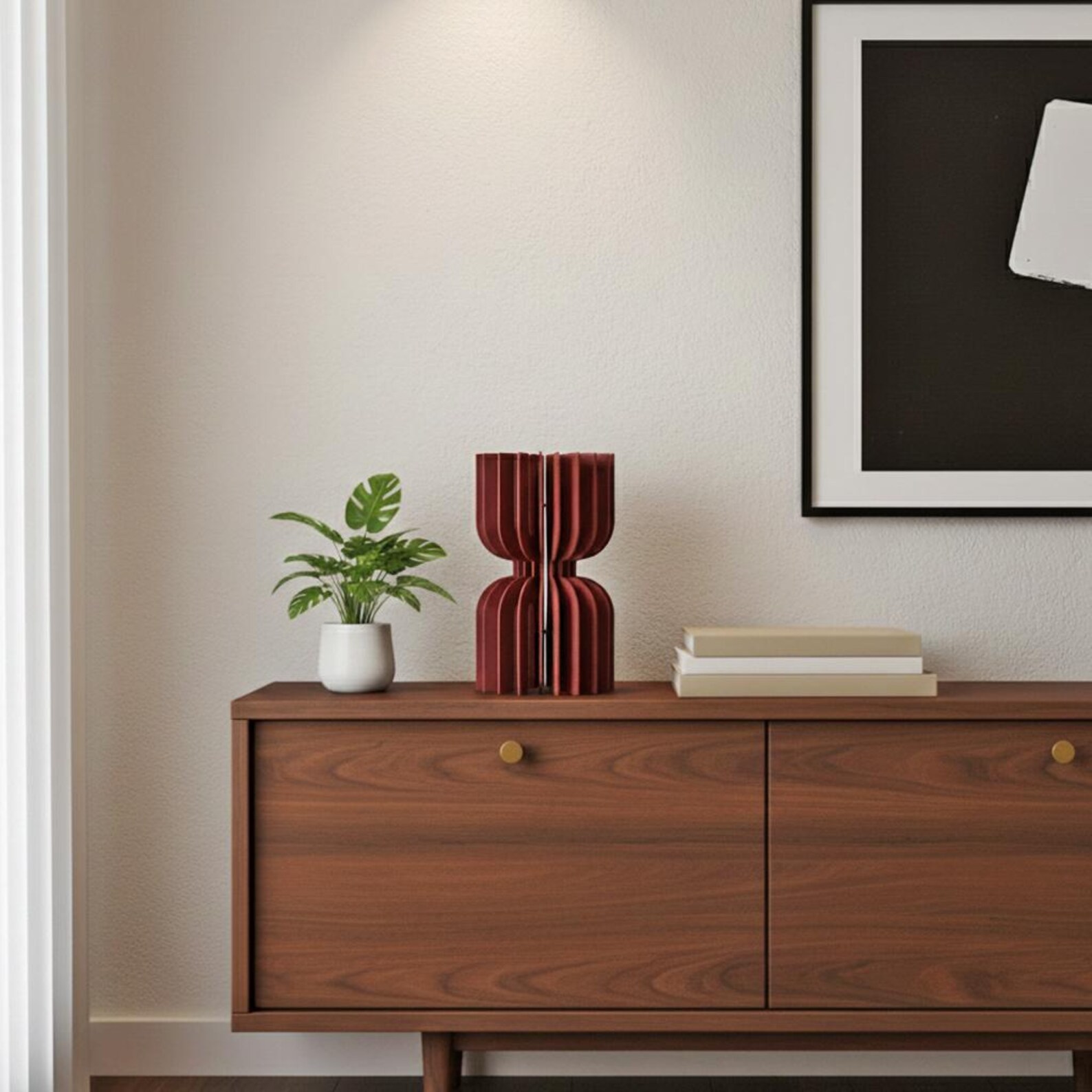 Claret Red Wooden Table Lamp – Cozy Ambient Bedside Lamp – Handmade ...