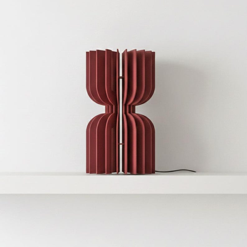 Claret Red Wooden Table Lamp – Cozy Ambient Bedside Lamp – Handmade ...