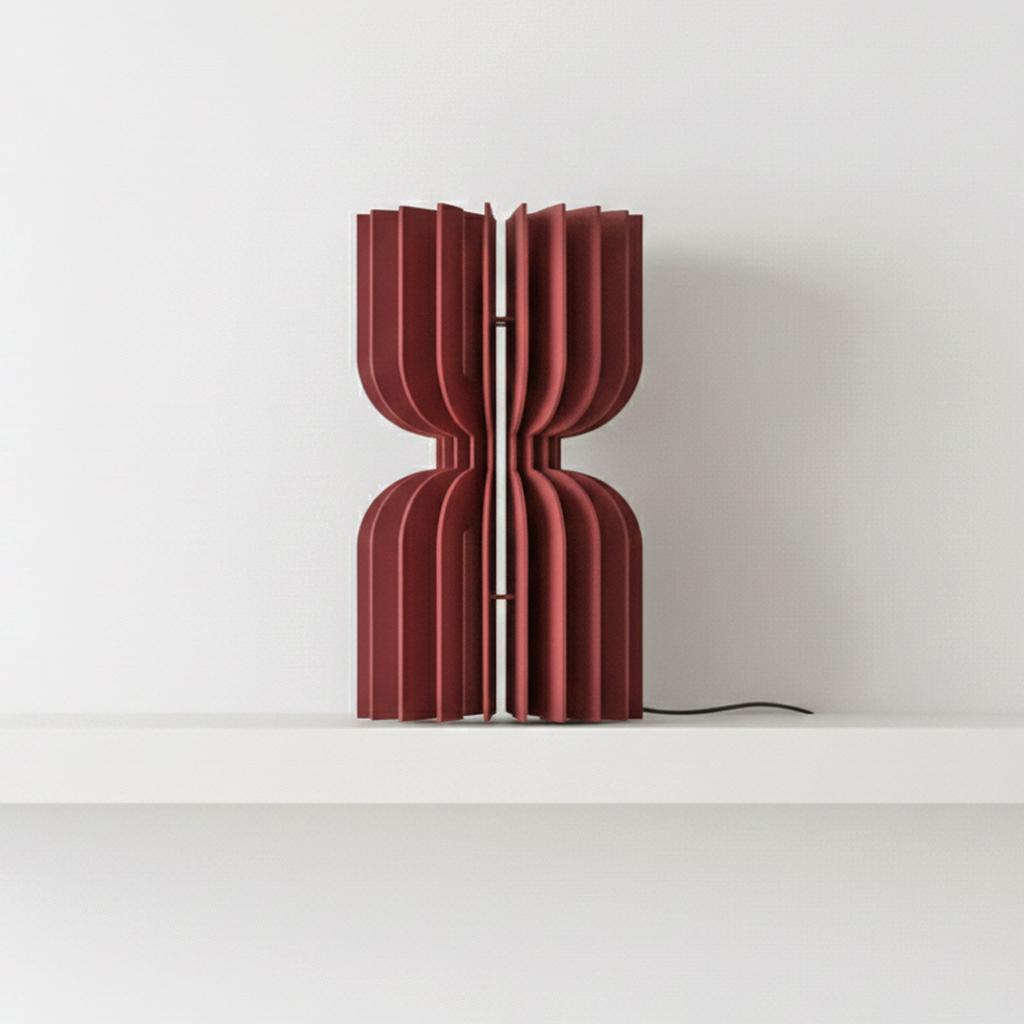 Claret Red Wooden Table Lamp – Handmade Mid Century Modern Night Light ...
