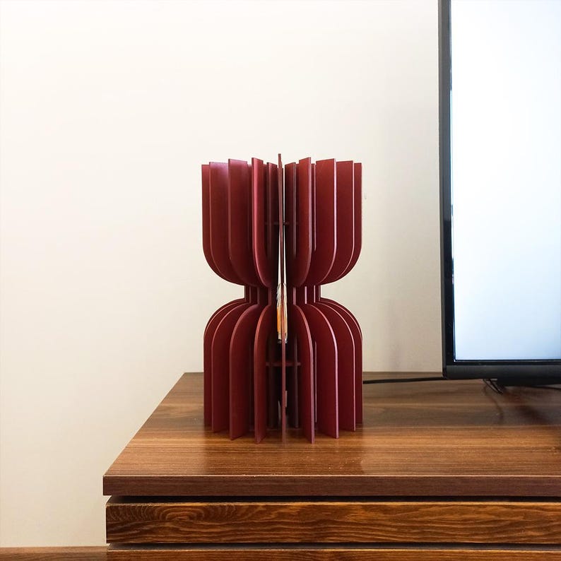 Claret Red Wooden Table Lamp – Cozy Ambient Bedside Lamp – Handmade ...
