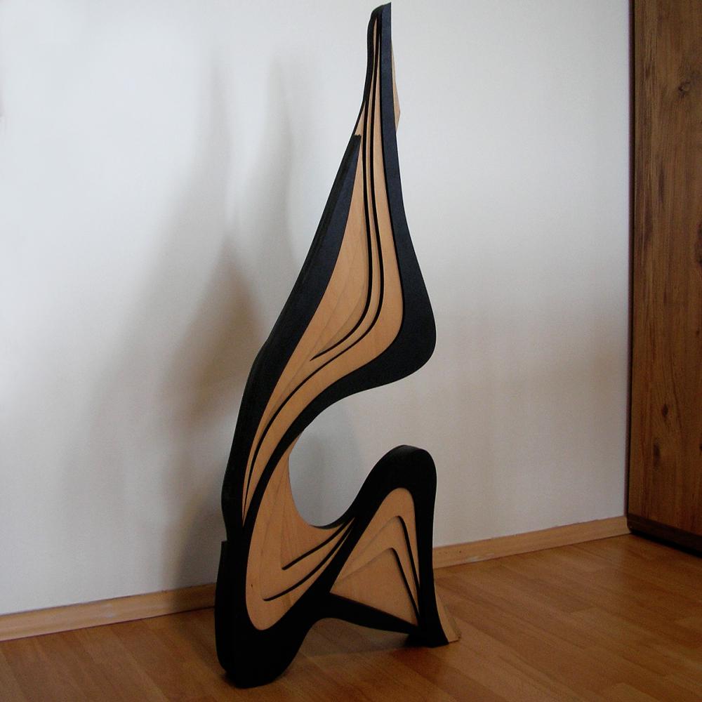 Oak Abstract Wood Floor Sculpture: Modern Tall Sculpture Art ...