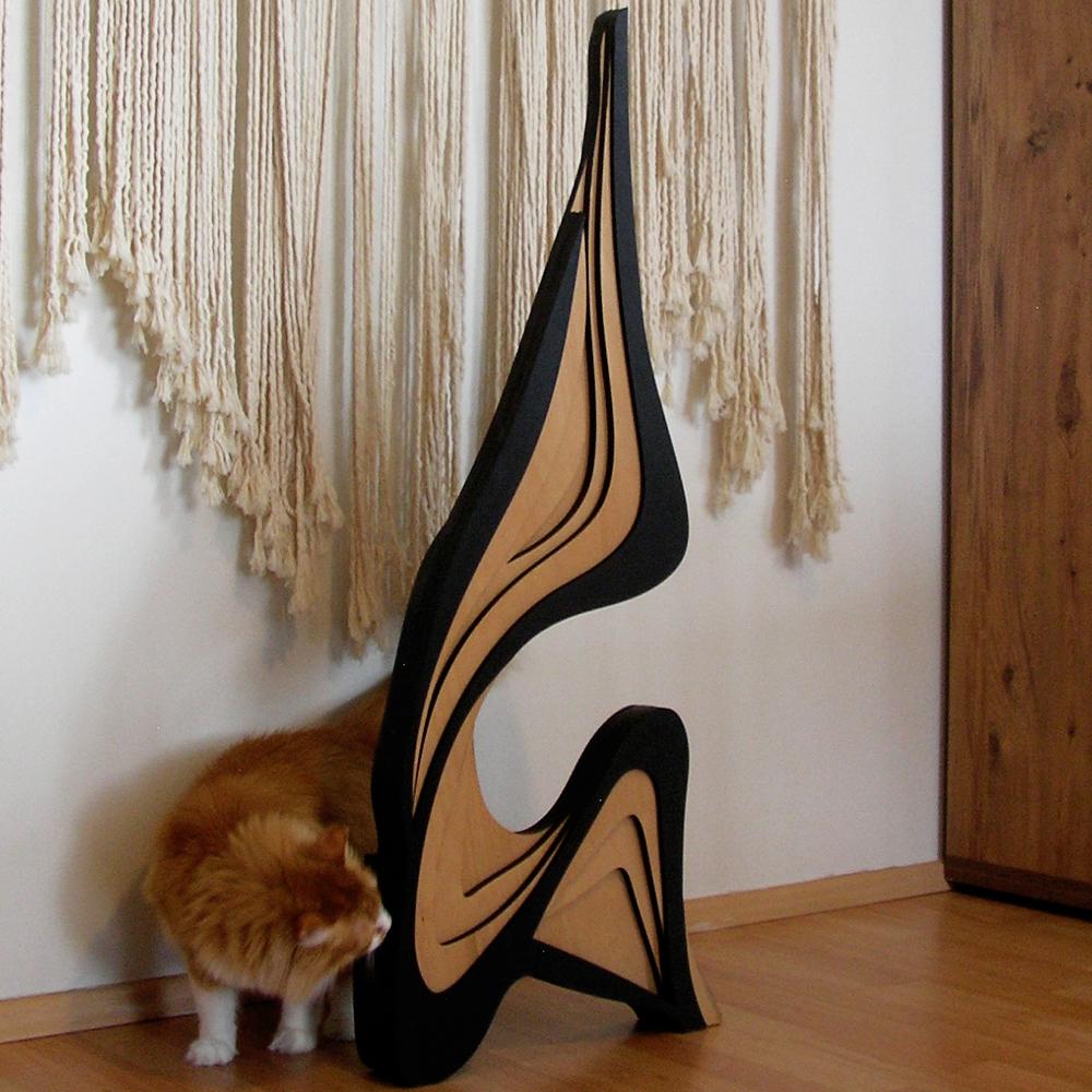 Oak Abstract Wood Floor Sculpture: Modern Tall Sculpture Art ...