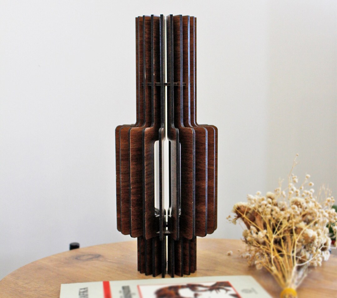 Walnut Veneer Wood Vase: Geometric Sculpture, Modern Home Decor - Etsy
