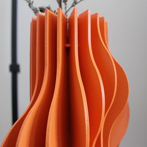 Orange Wood Wave Vase: Modern Parametric Sculpture, Dried Flower ...