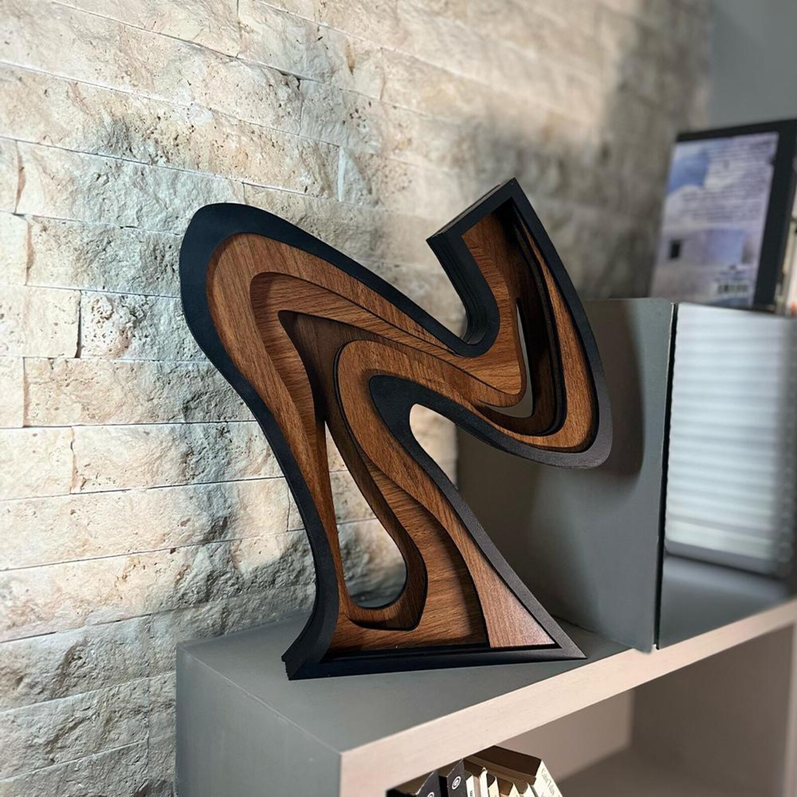 Abstract Walnut Wood Sculpture: Modern Art Decor - Etsy