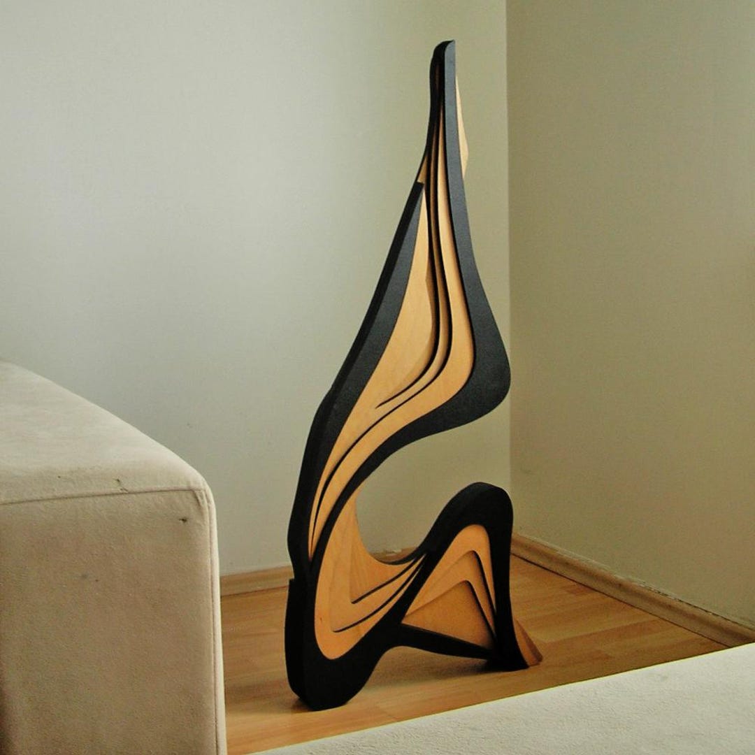 Oak Abstract Wood Floor Sculpture: Modern Tall Sculpture Art ...