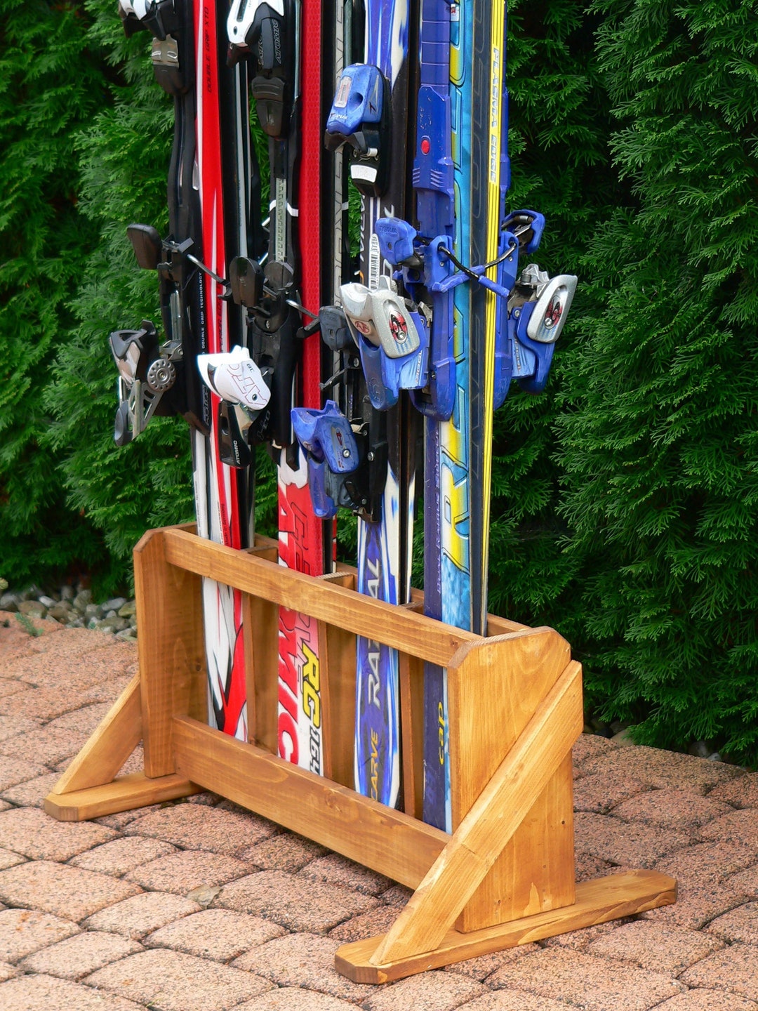 Wooden Ski Freestanding Rack for 4 Pairs of Skis, Ski Holder, Ski ...