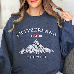 Switzerland Sweatshirt, Swiss Mountains Crewneck Pullover, Travel to ...