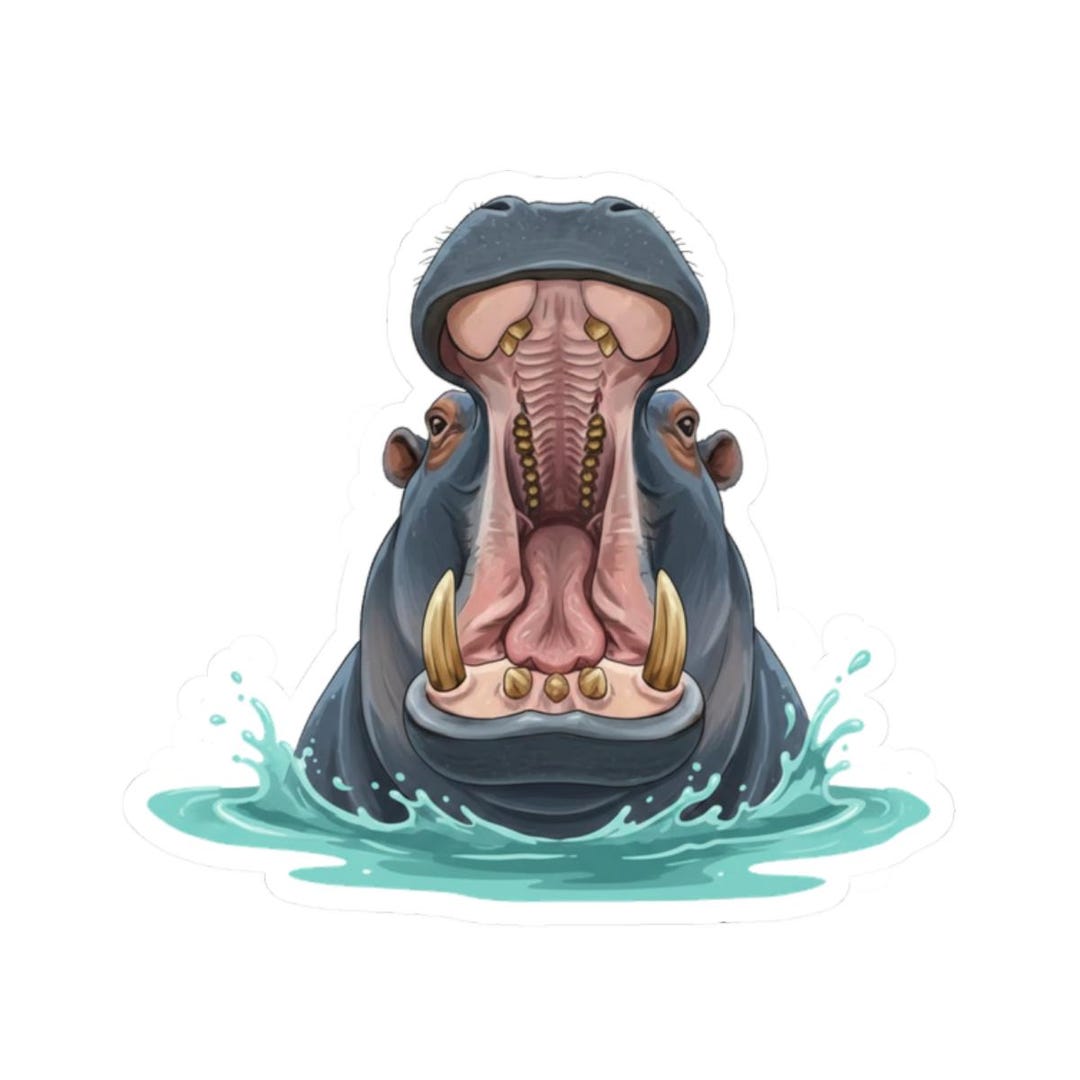 Hippo Sticker, Hippo Attack Decal for Laptop, Scrapbooking, Water ...
