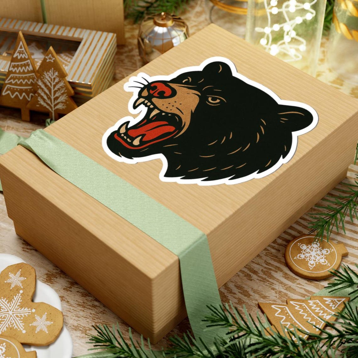 Black Bear Sticker, Neo-traditional Tattoo Bear Decal, Boho Forest ...