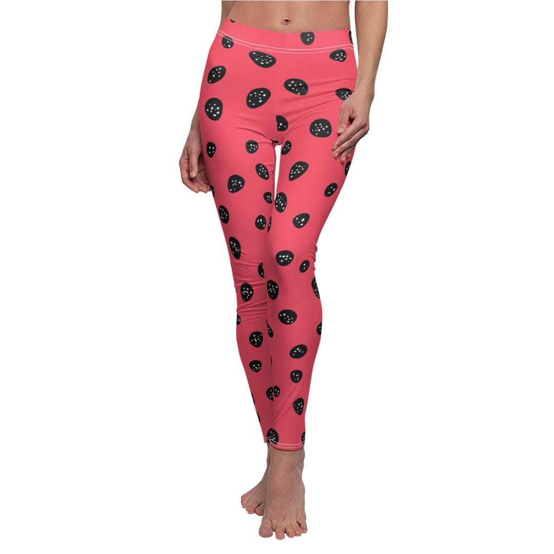 Watermelon Seed Yoga Pants, Playful Watermelon Seed Print Leggings for ...