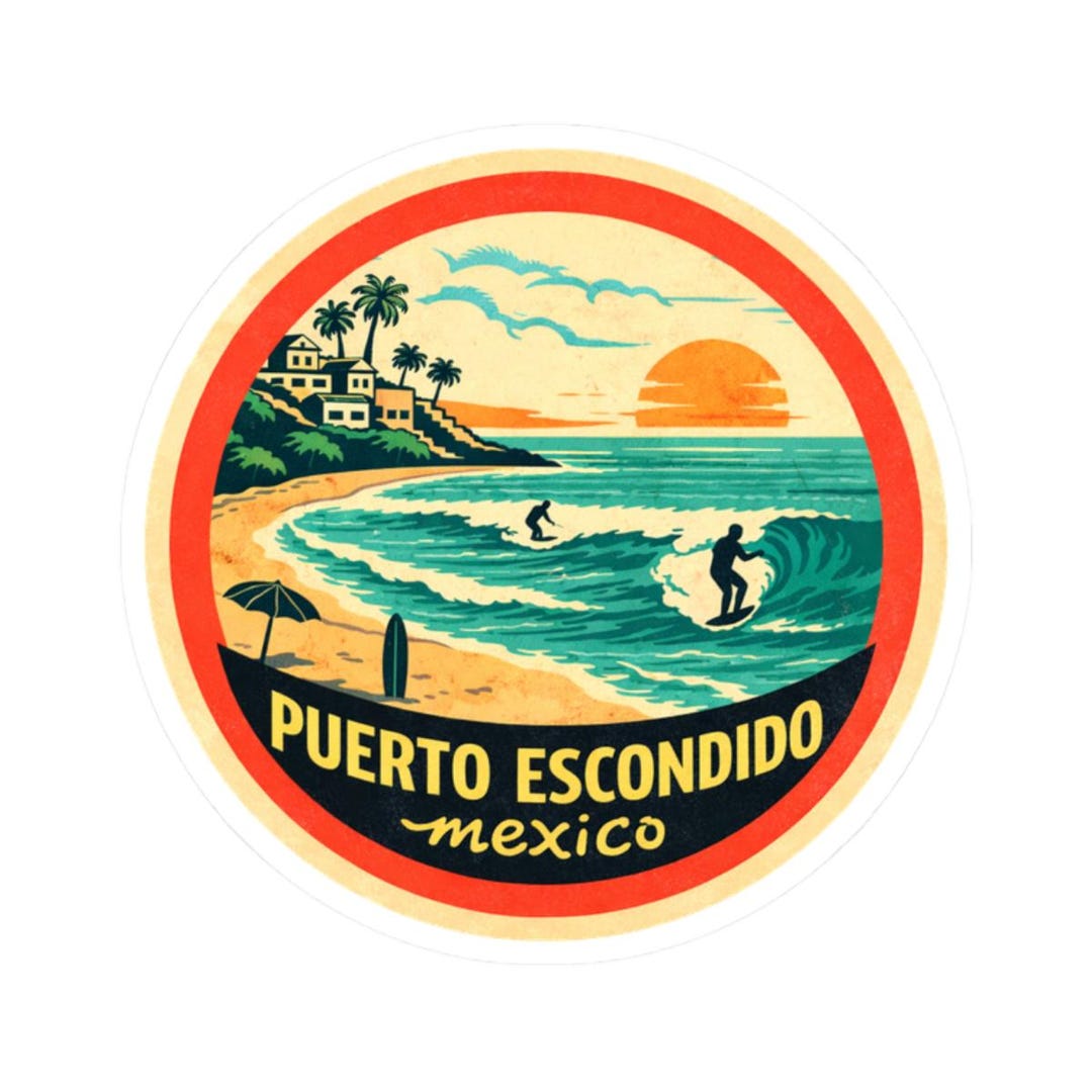 Puerto Escondido Sticker, Vintage Beach Decal, Pacific Coast Travel ...