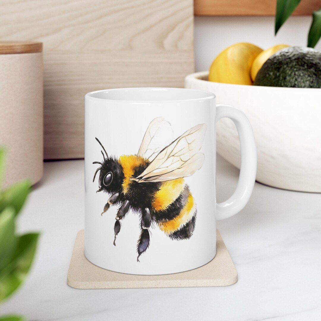 Bee Mug, Bumble Bee Coffee Cup, Cute Insect Ceramic Mug, Watercolor Bee ...