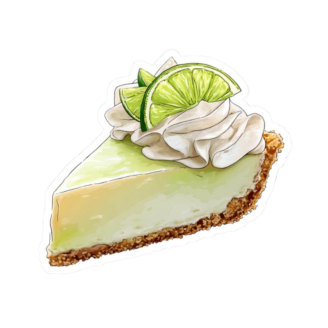 Key Lime Pie Sticker, Kiss-cut Sticker, Dessert Illustration Decal ...