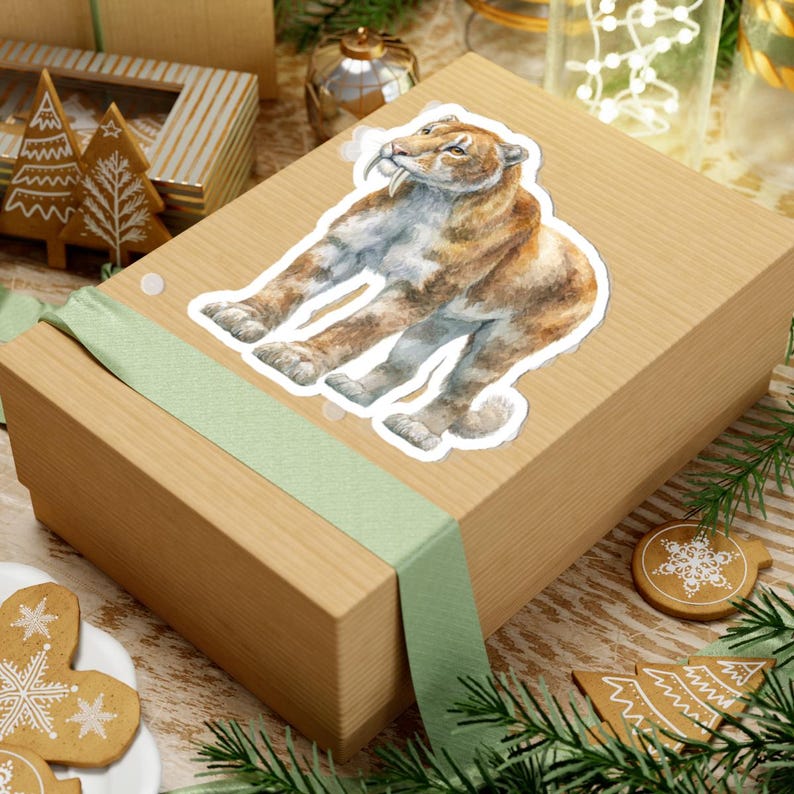 Saber-tooth Tiger Sticker, Animal Decor, Laptop Sticker, Nature Sticker ...