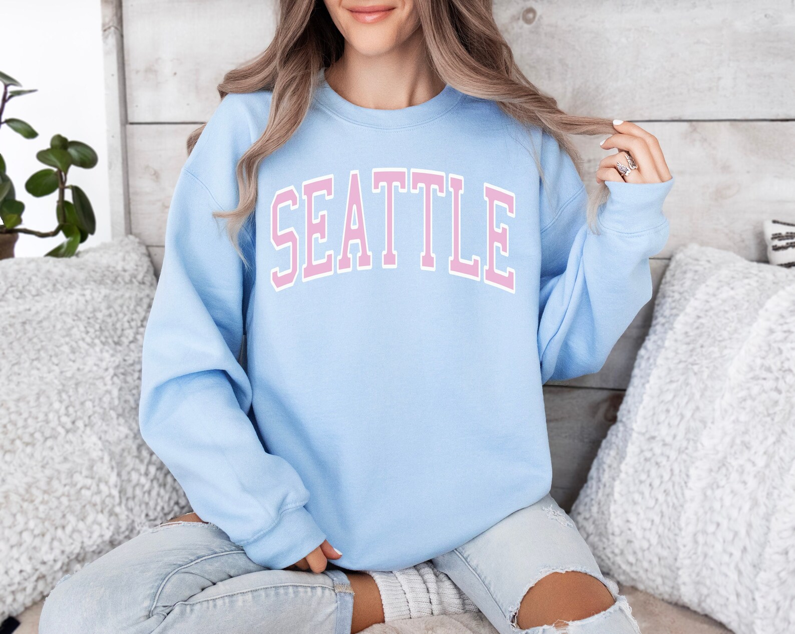 Seattle Sweatshirt, PNW Shirt, Fem WA State Crewneck, Kawaii Emerable ...