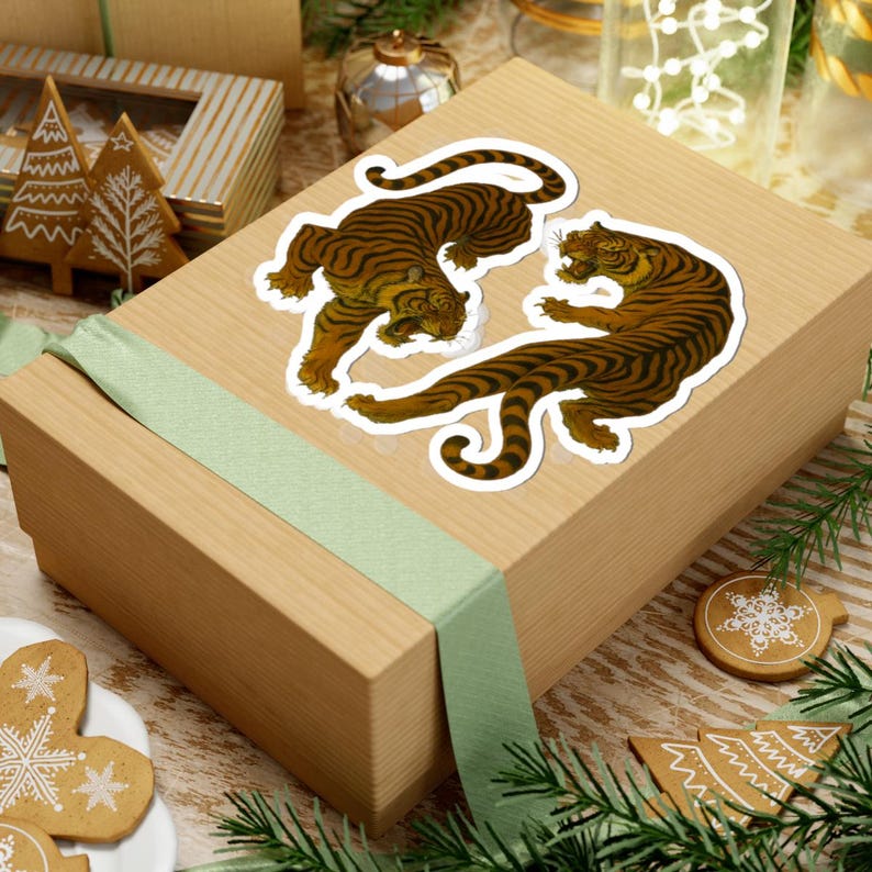 Tiger Sticker, Fighting Tigers Vinyl Decal, Wild Animal Art for Laptop ...
