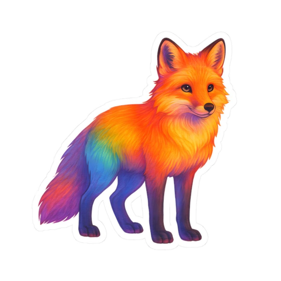 Rainbow Fox Sticker, Cute Fox Decal for Laptops & Water Bottles ...