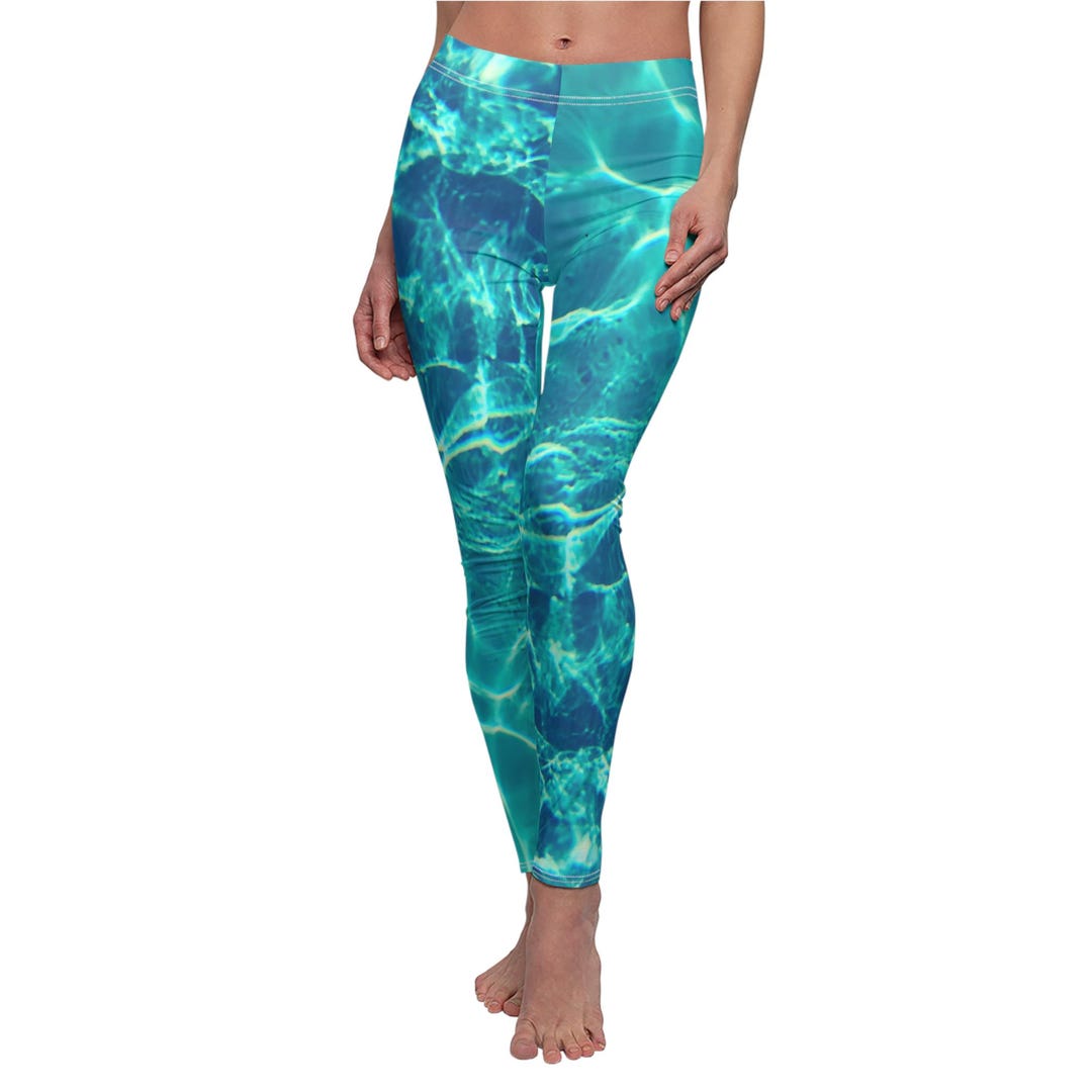 Aqua Wave Yoga Pants, Pool Water Print Leggings for Women, Cute ...