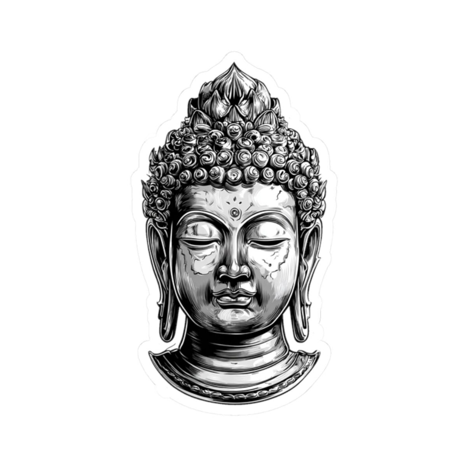 Buddha Head Sticker, Zen Decal, Amida Art, Lotus Pose Kiss-cut Stickers ...