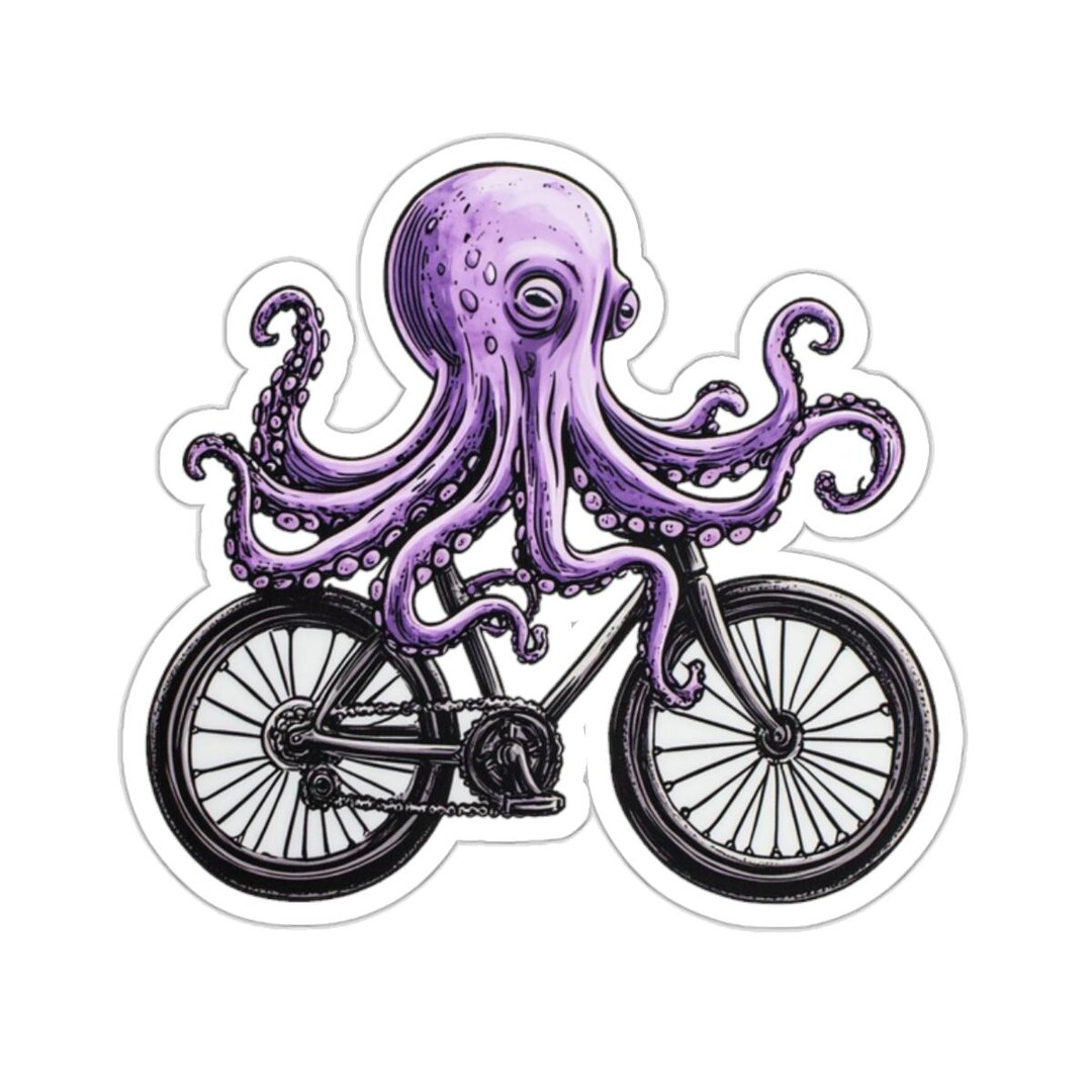 Octopus Bicycle Sticker, Watercolor Octopus Sticker, Laptop Vinyl ...