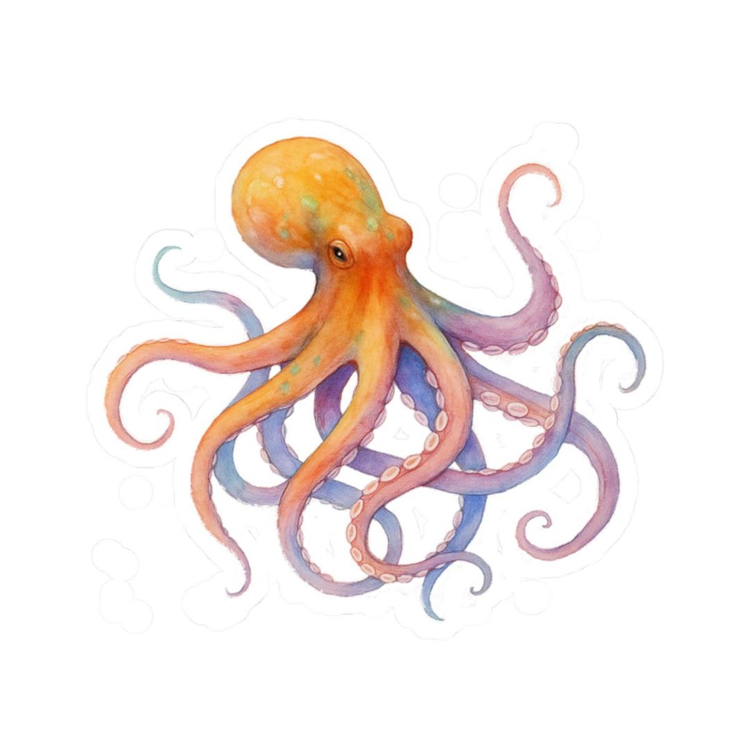 Watercolor Octopus Decal, Ocean Animal Vinyl Sticker, Sea Life Art for ...