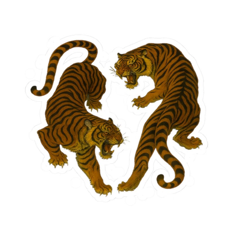 Tiger Sticker, Fighting Tigers Vinyl Decal, Wild Animal Art for Laptop ...