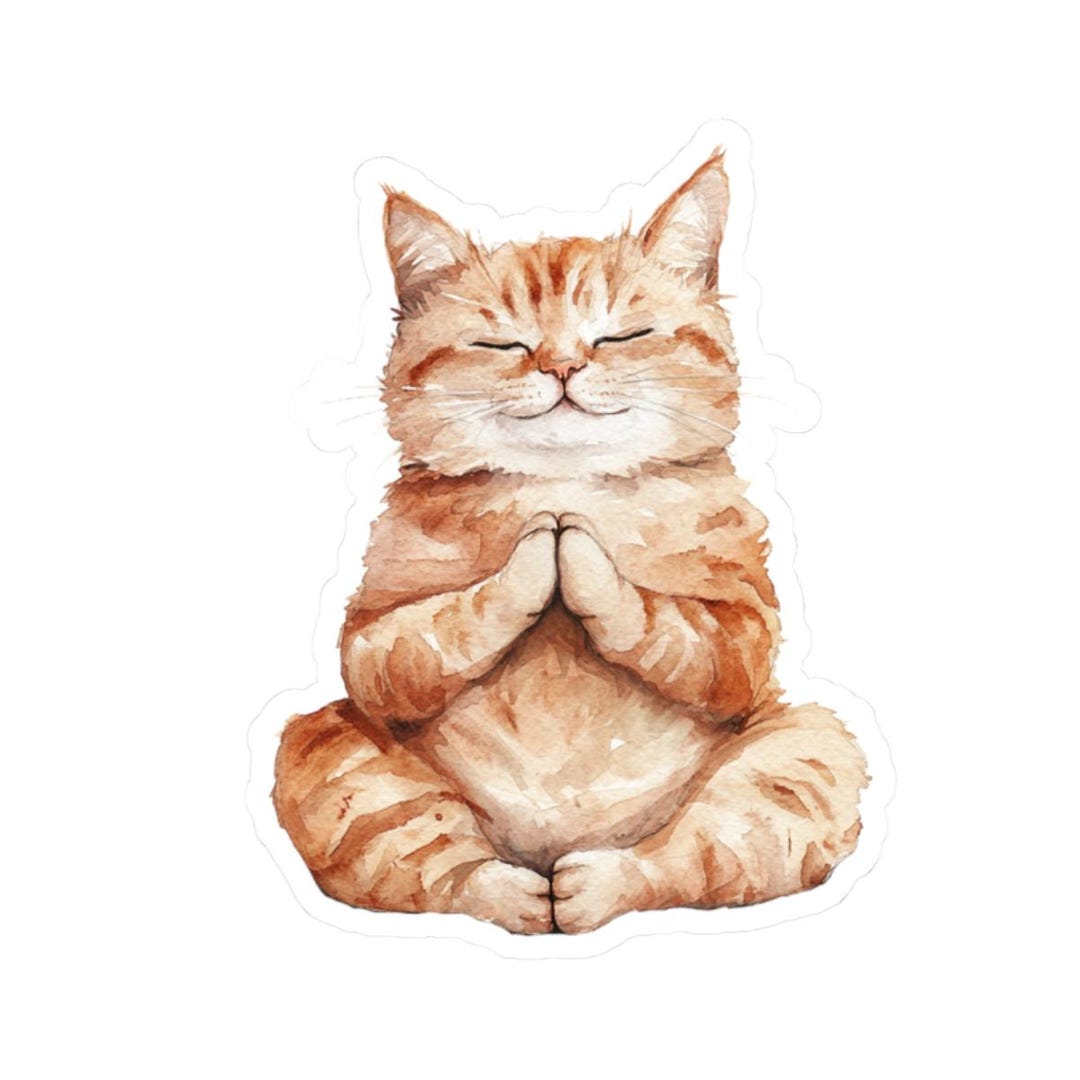 Meditating Cat Sticker, Cute Zen Cat Decor for Laptops & Journals ...