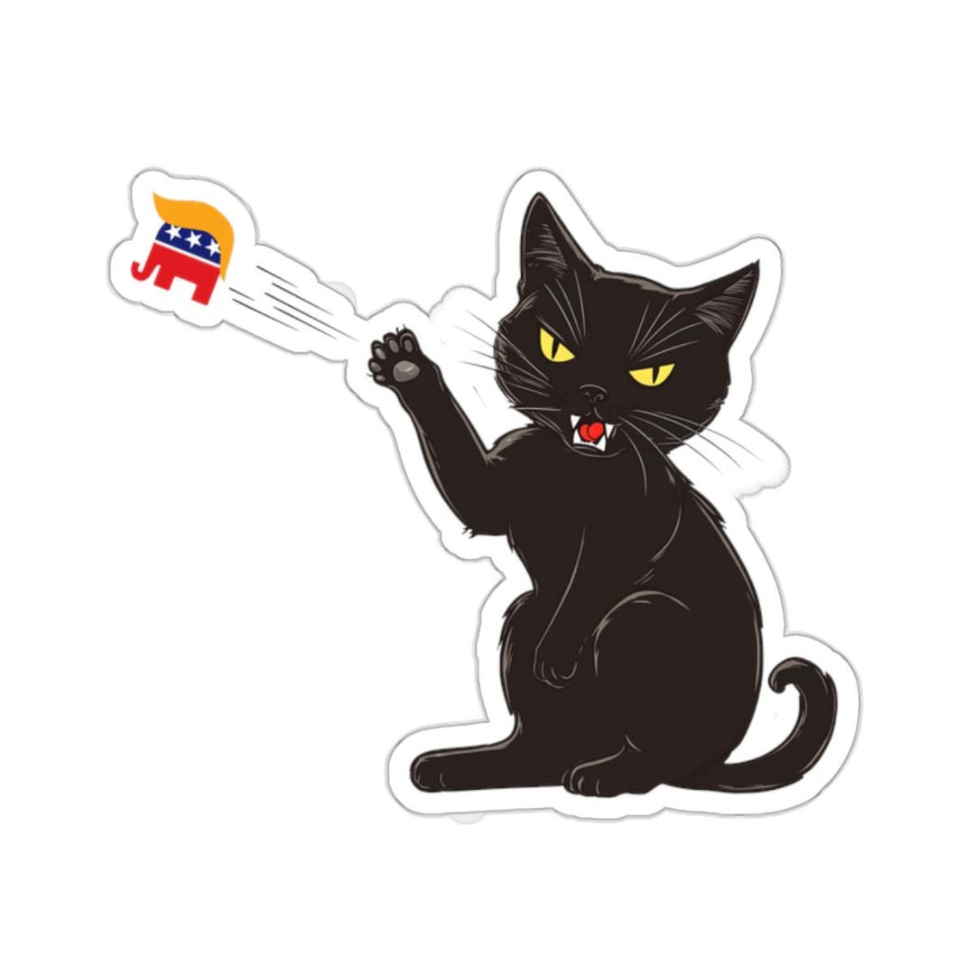 Black Cat Vs GOP Elephant Sticker, Childless Cat Lady Sticker, Funny ...