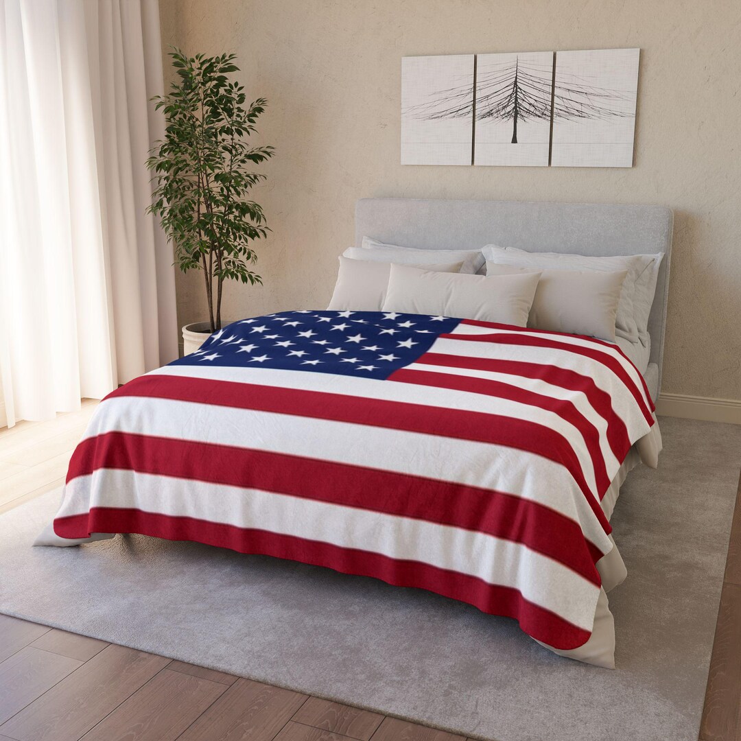 American Flag Fleece Sherpa Blanket, Patriotic Blanket, Cozy Throw for ...