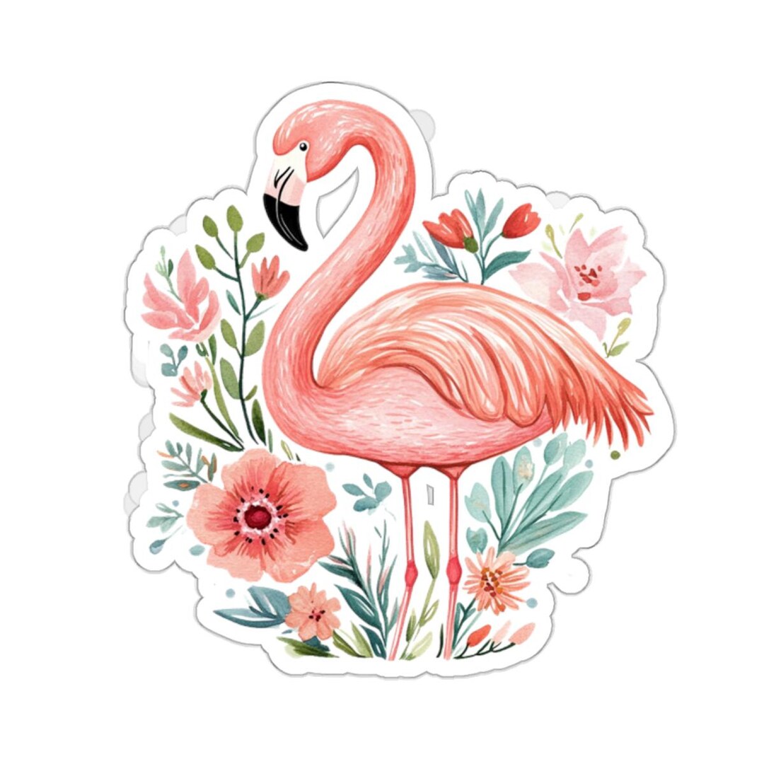 Pink Flamingo Sticker, Floral Watercolor Laptop Decal, Cute Waterbottle ...