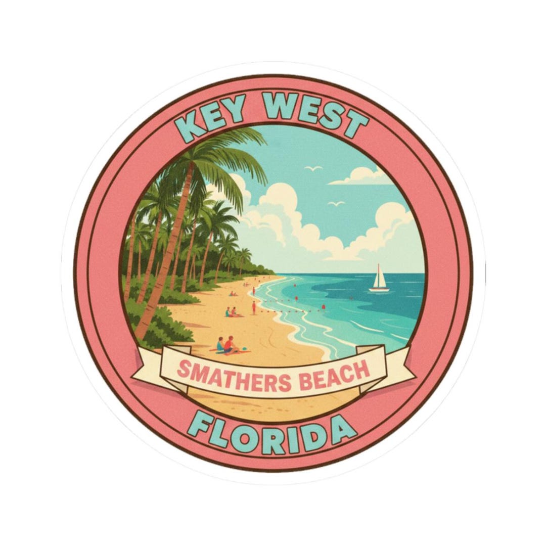 Key West Sticker, Smathers Beach Florida Decal, Retro Coastal Travel ...