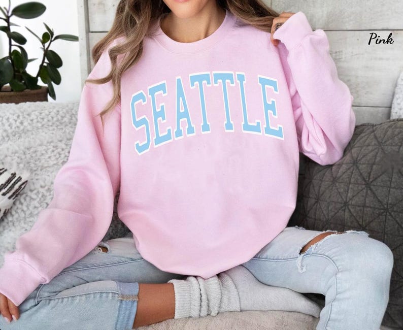 Seattle Sweatshirt, PNW Shirt, Fem WA State Crewneck, Kawaii Emerable ...