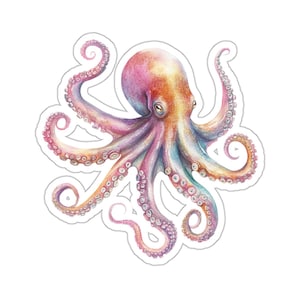 Octopus Sticker, Watercolor Octopus Sticker, Laptop Vinyl Sticker ...
