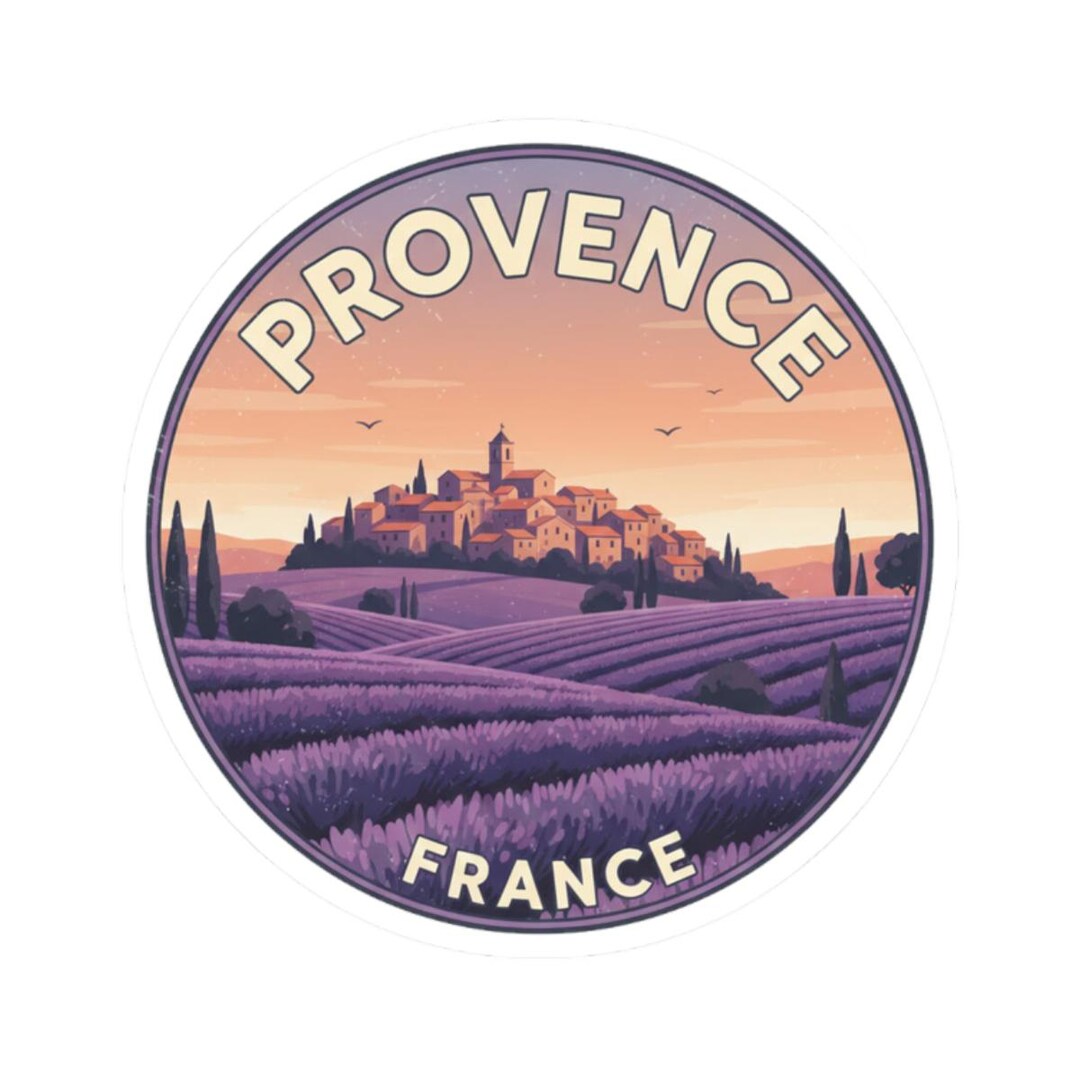 Provence Sticker, Lavender Fields France Travel Sticker, Round Vintage ...