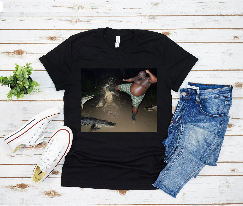 Man Kicking Alligator in Swamp Shirt Tee, Gator, Crocodile, Meme ...