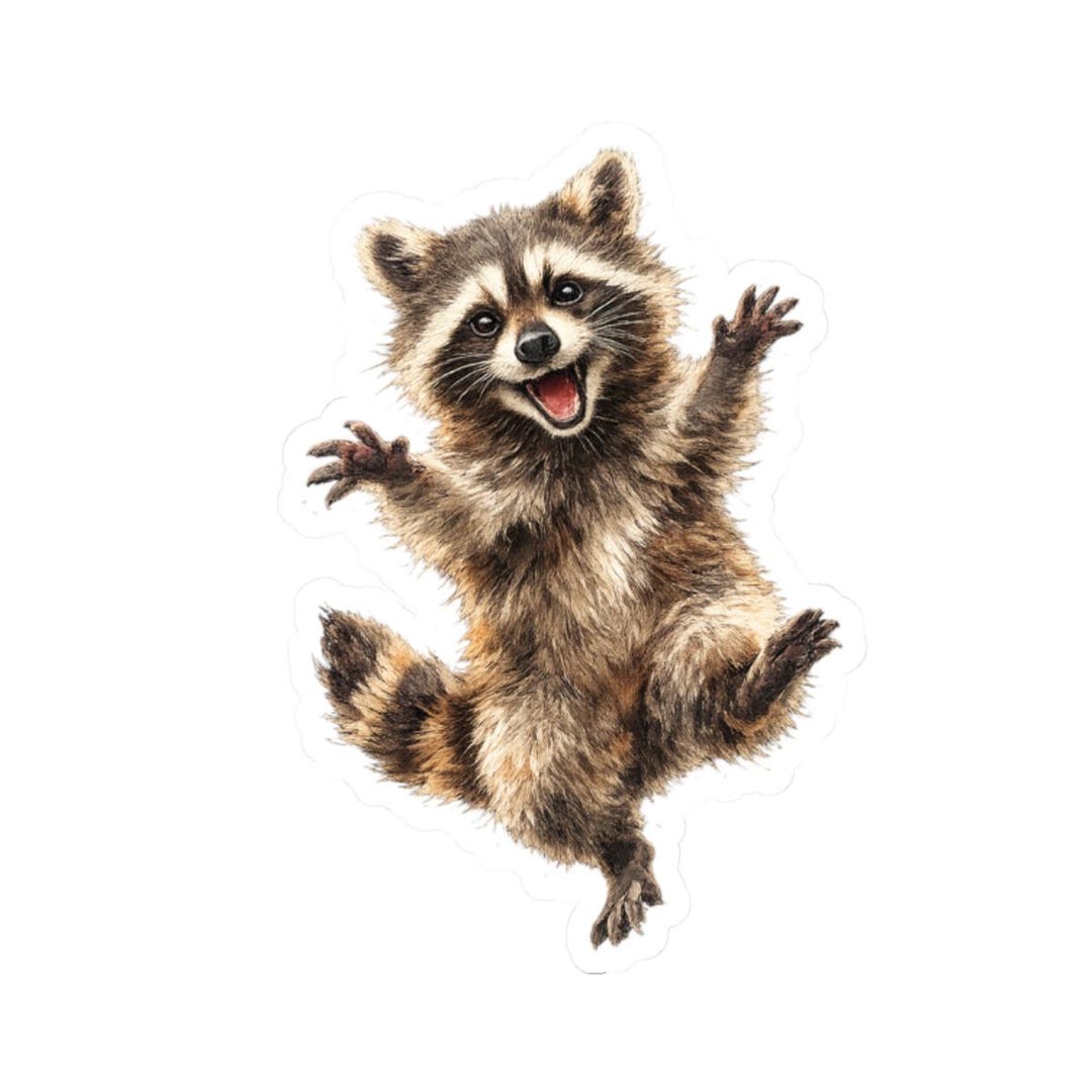 Raccoon Sticker, Happy Jumping Animal Decal for Laptops, Water Bottles ...