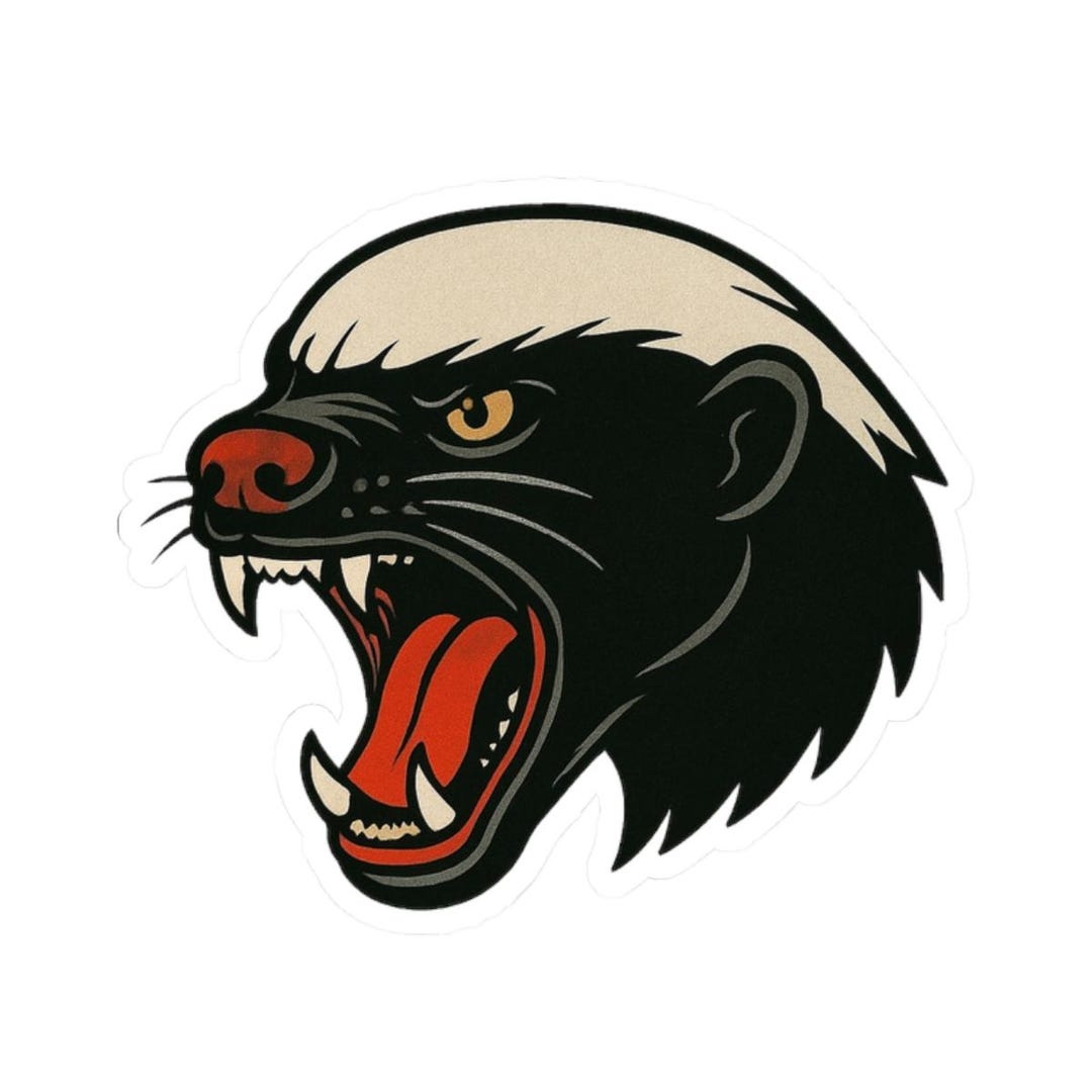 Honey Badger Sticker, Neo-traditional Tattoo Decal, Fierce Wildlife ...