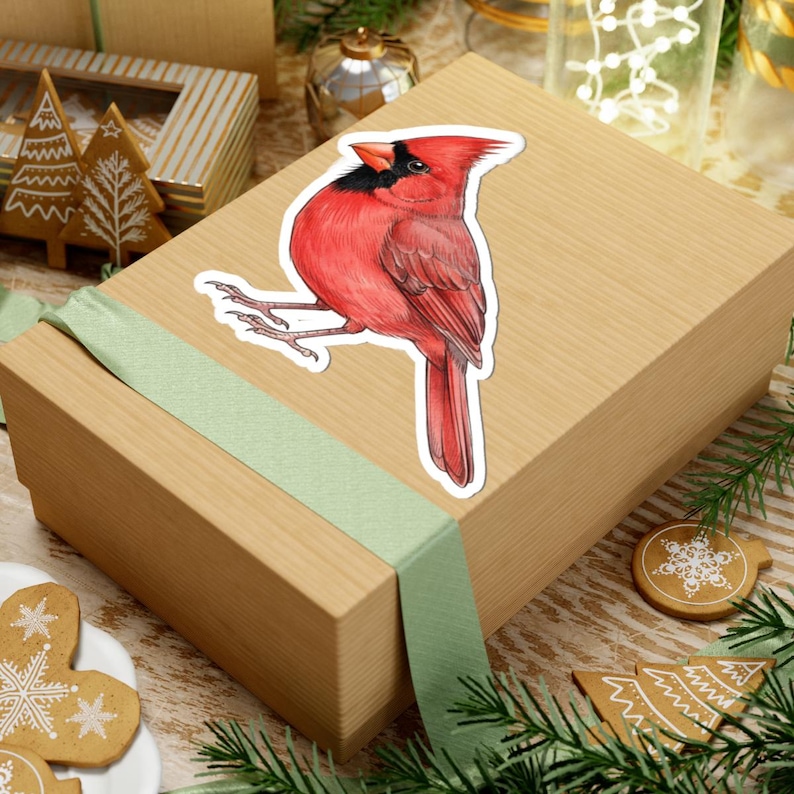 Cardinal Sticker, Bird Nature Decal, Wildlife Illustration Vinyl ...